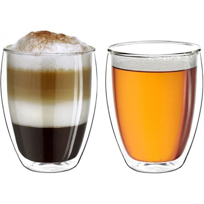 Tasses À Cappuccino À Double Paroi 250 Ml Dg-Hoch, Lot De 2, Grand Verre Thermique À Double ...