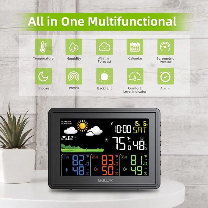 Station météo sans fil avec 3 capteurs extérieurs thermomètre numérique Hygromètre Avec ...