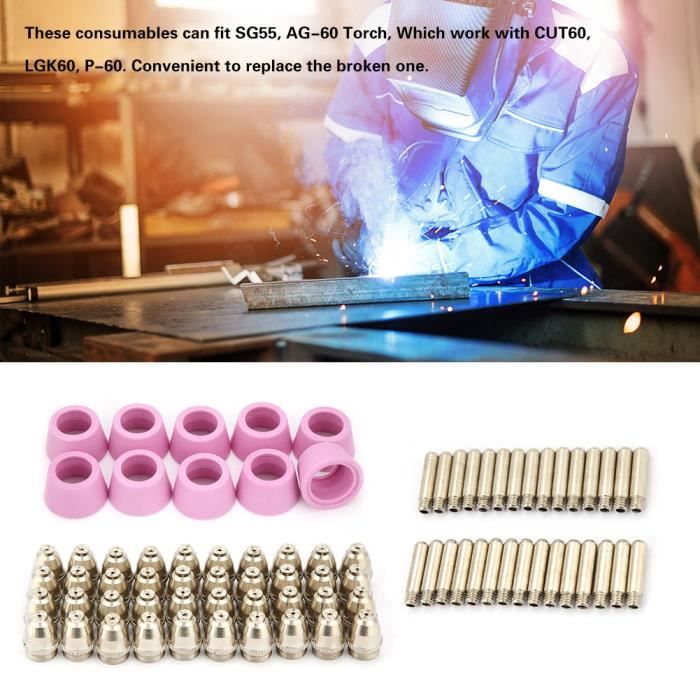 Duokon Kit d'électrode de buse 80 pc/ensemble AG60 SG55 Plasma Cutter ...