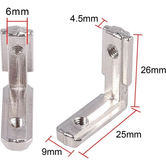 40pcs 90° Angle Interne Rainure en T EU-2020 Rainure 6 Profilé en Aluminium Acier au Carbone ...