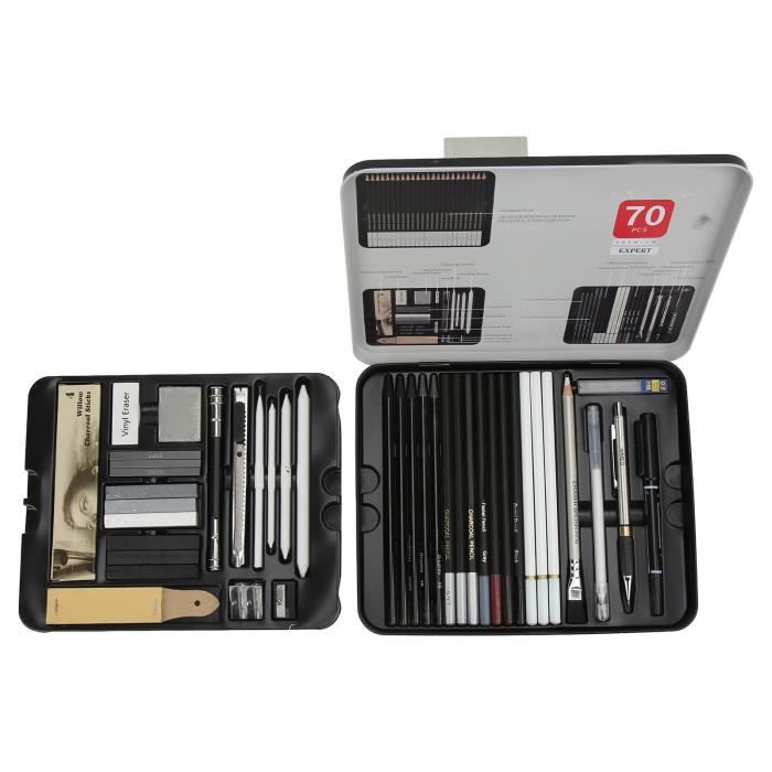 Tbest Coffret 70 crayons à dessin graphite professionnels - Set complet ...