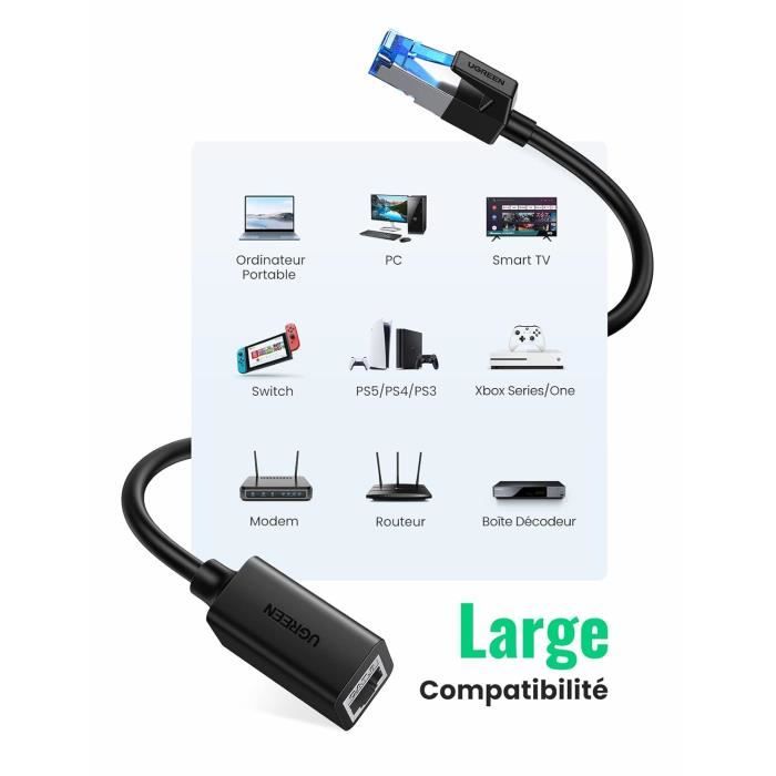 Cat 8 Rallonge Ethernet Rj45 Réseau Câble Extension Mâle À Femelle ...