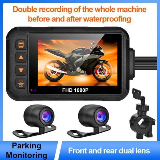 Camra de moto Ecran 3 pouces 1080P Etanche Avec Camra avant et arrire ...