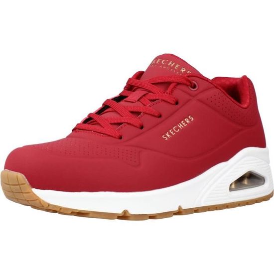 Baskets Femme SKECHERS Uno-Stand On Air - Rouge - Talon Plat - Lacets ...