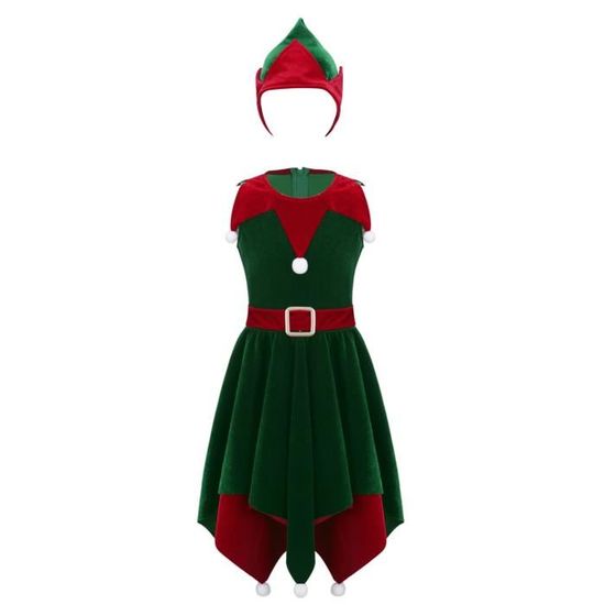 Yizyif Déguisement Lutin Fille Enfant Robe Noël En Velours Avec Bonnet