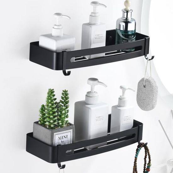 Etagere Douche Noir Lot De 2, Étagère Rangement Douche Avec 4 Crochets ...
