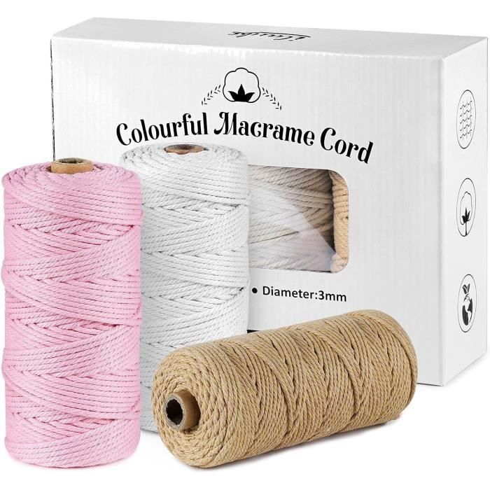 Fil À Macramé 3Mm, Beige Cordon Macramé 300M Fil De Coton 4 Brins ...