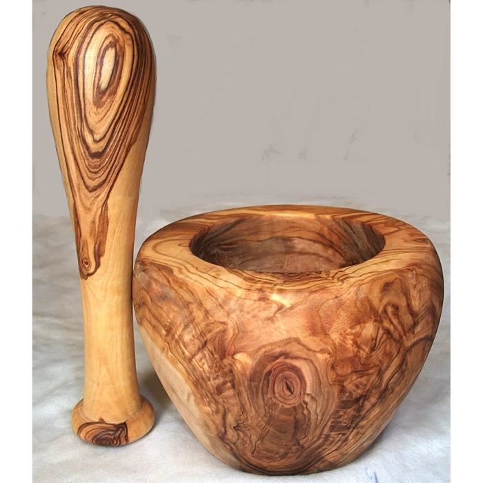 Mortier 12 cm en V avec pilon en bois d'olivier | OLIVE WOOD MORTAR ...