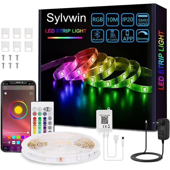 Ruban LED 10m,Bande LED RGB 5050 avec 24 Touches Télécommande, Contrôlé ...