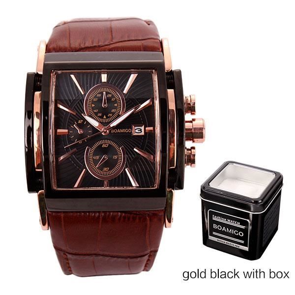 Montre BOAMIGO à quartz pour homme en cuir doré - Date automatique ...