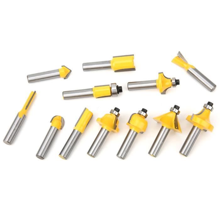 ROM 12 Pcs Routeur Bit Jaune Carbure Cimenté Travail Du Bois Fraise Kit ...