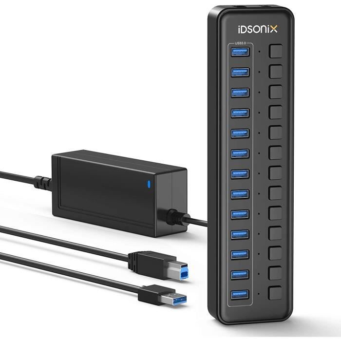 HUB iDsonix USB 3.0 Alimenté, 13Port 12V - 5A USB avec Commutateurs ...