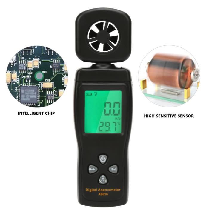 HURRISE Anémomètre numérique Pocket anemometer, digital mini-anemometer ...