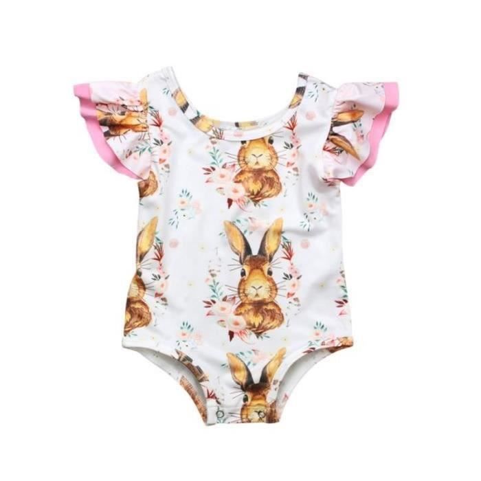 BODY Bébé Fille Body Lapin Imprimé Vêtement Été Barboteuse Combishort ...