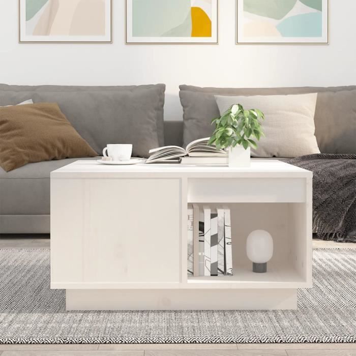 Table basse - OMABETA - Blanc - Bois massif de pin - 60x61x32,5 cm - Design contemporain ...