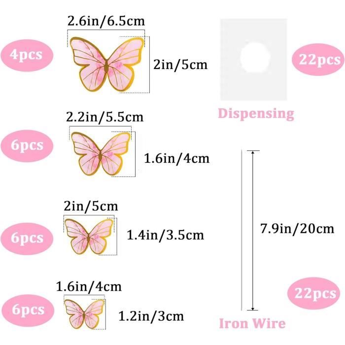 22Pcs Cake Topper Papillon Papillon Décoration De Gâteau D'Anniversaire ...