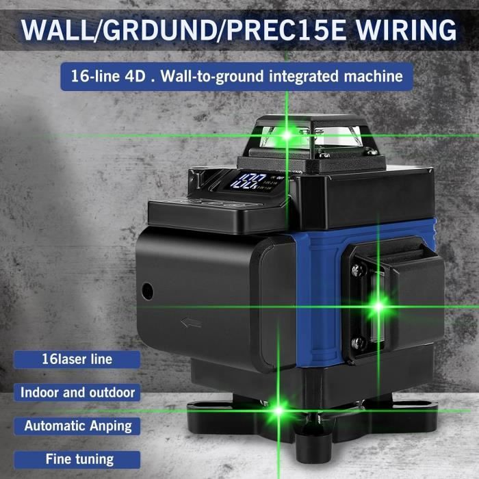 Laser en croix avec trépied, niveau laser 16 lignes, niveau IP54, niveau à bulle 360°, auto ...
