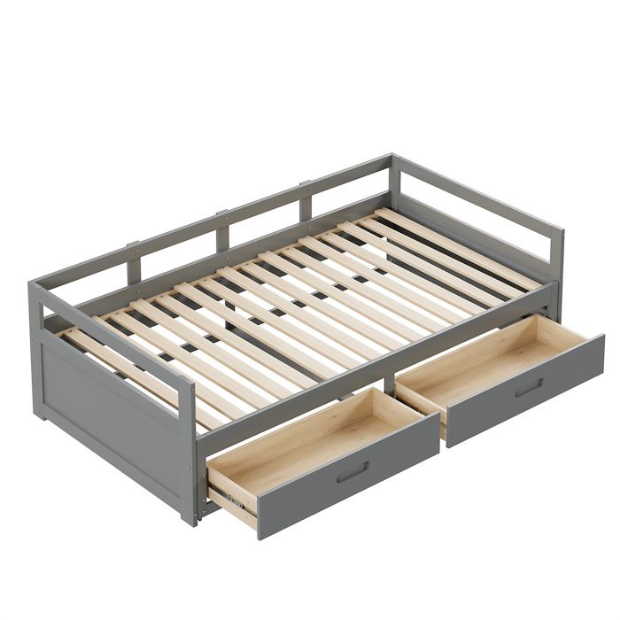 Lit Banquette Extensible 90x200cm avec 2 Tiroirs de Rangement - Pin ...