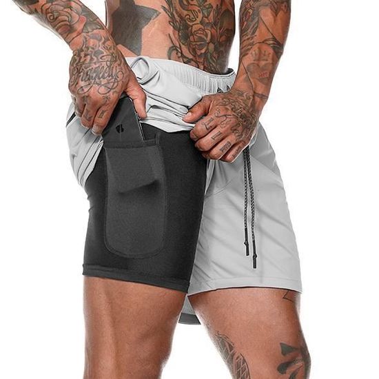 Pantalons courts gym hommes,Short de course 2 en 1 pour homme, tenue ...