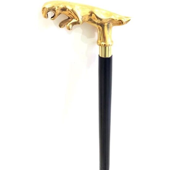 37 Canne De Marche En Bois Noir Avec Poignée Dorée En Laiton Et Cuir ...
