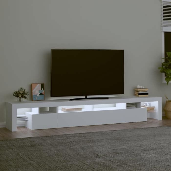 Meuble TV - XWO - Armoire TV basse, Pour TV, avec lumières LED, Blanc ...