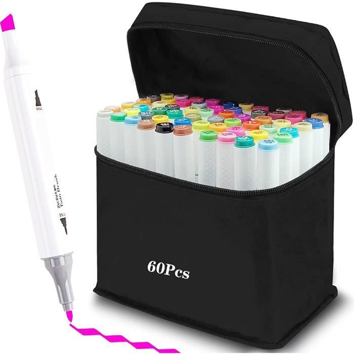 Lot de marqueurs à deux pointes, surligneur avec sac de transport pour ...