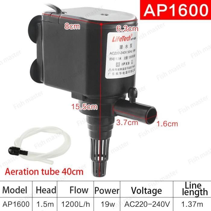 Entretien aquarium - JEBO LIFETECH - pompe Submersible AP 1200 - AP1200 8.5W 600L - filtre 3 en ...