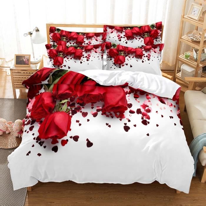 Parure de lit - Roses rouges romantiques - 200x200 cm - Effet 3D ...