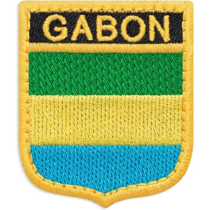 Patch Écusson Drapeau Du Gabon Sur Un Bouclier National Ensigne Brodé Thermocollant (5 X 5,6 Cm ...