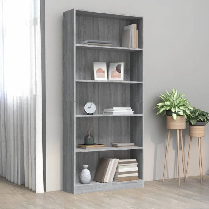 Fangming-Bibliothèque 5 niveaux Sonoma gris 80x24x175 cm - Cdiscount Maison