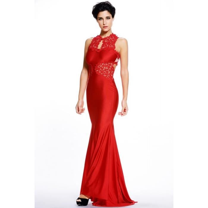 Robe de soirée dos ouvert brodé rouge Rouge - Cdiscount Prêt-à-Porter