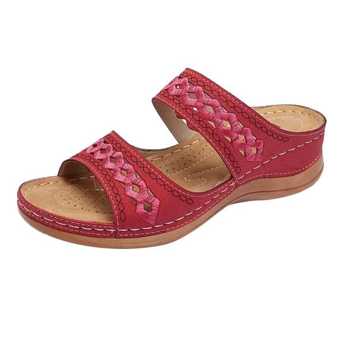 Sandales compensées Femme Rouge Rouge - Cdiscount Chaussures