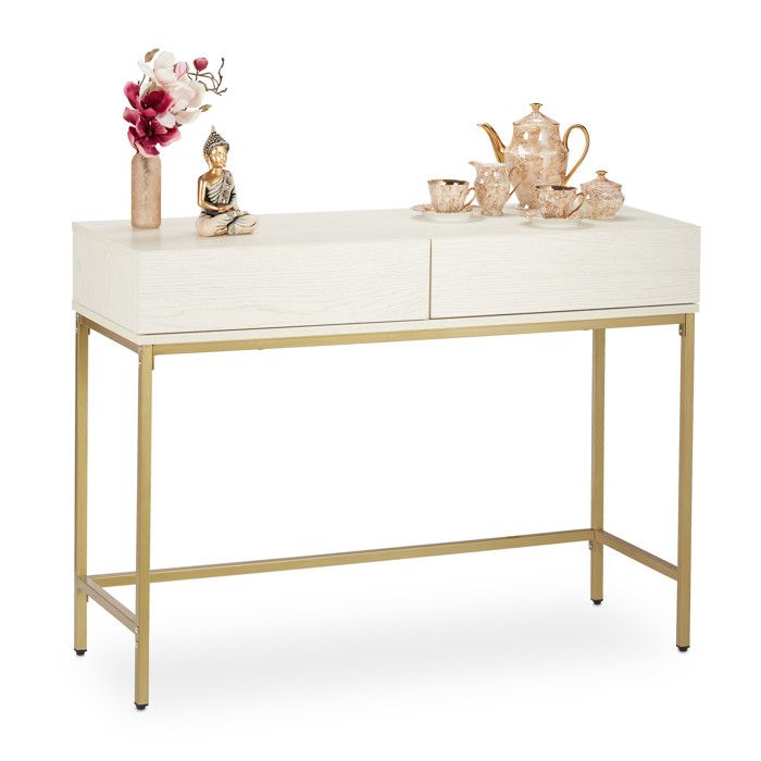 Relaxdays Table de console, 2 tiroirs, meuble d’appoint aspect bois ...