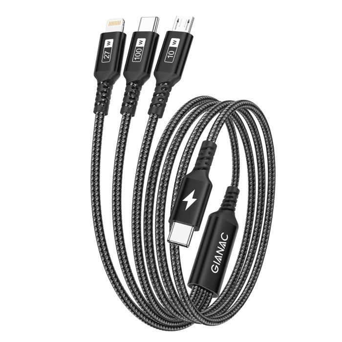 100W Câble Usb C Vers Câble Multi Usb [1.2M] 3 En1 Usb Câble Avec Puce ...