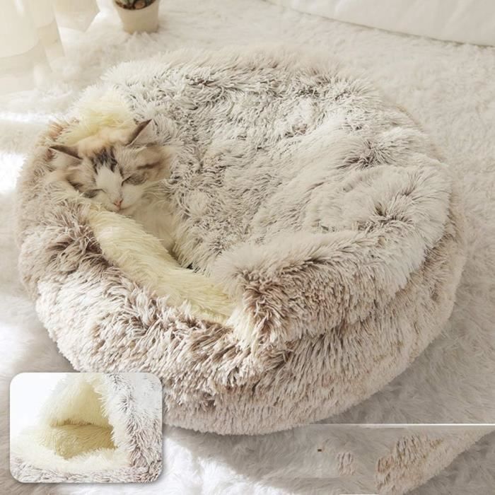 Panier pour Chat 2 en 1 Pliable Cuddle Cave,Rond Chien Coussin Chat ...