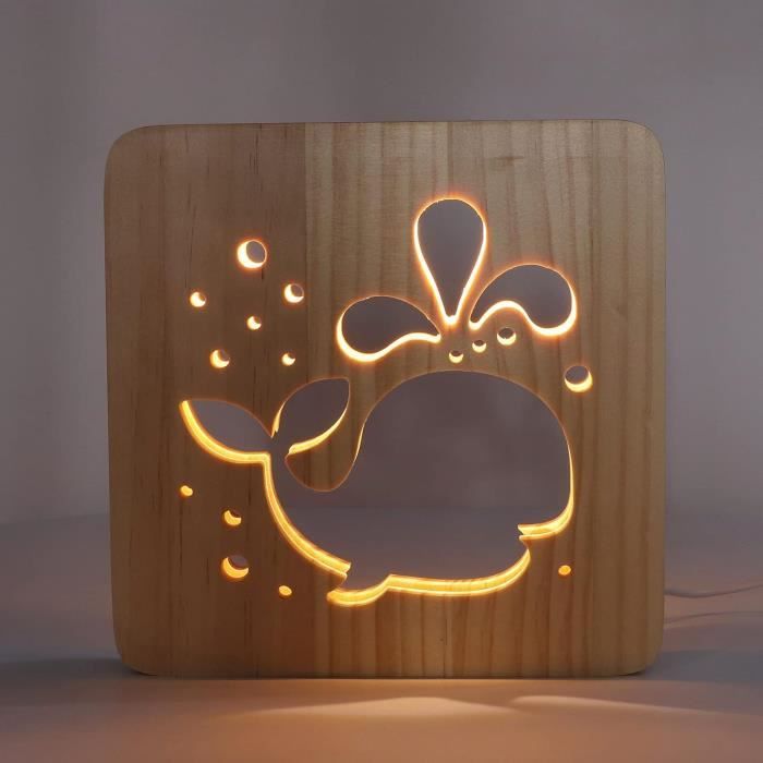 Veilleuse Pour Enfants, Lampe 3D En Bois Led Lumière Blanche Chaude ...