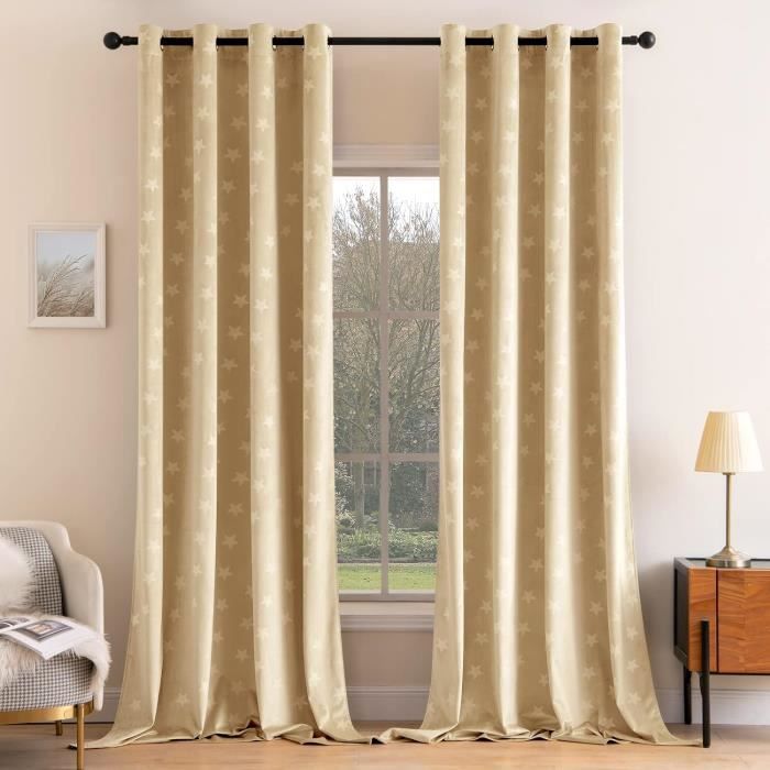Lot De 2 Rideau Velours Occultant Motif D'Etoile Isolation Thermique ...