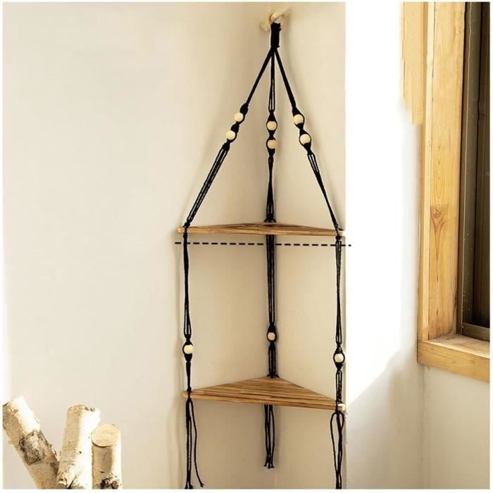 Etagère murale en bois frangé - Style Bohème - Bois tressé main - Corde ...