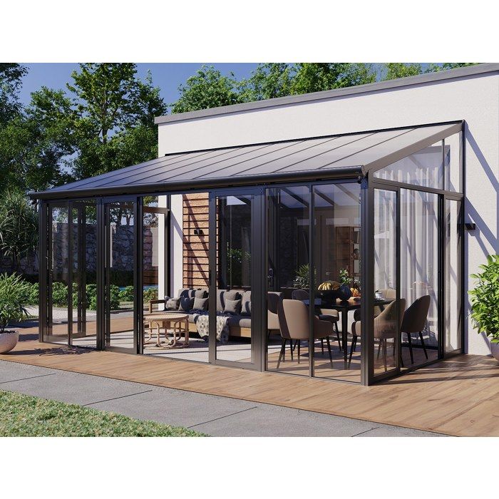 Véranda en aluminium et polycarbonate avec protection UV - 16 m² ...