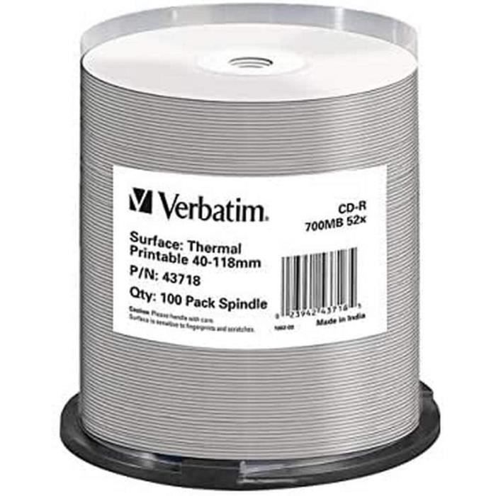 Verbatim CD-R Thermal Printable No ID Brand CD-R 700 Mo 100pc (S) Blank ...