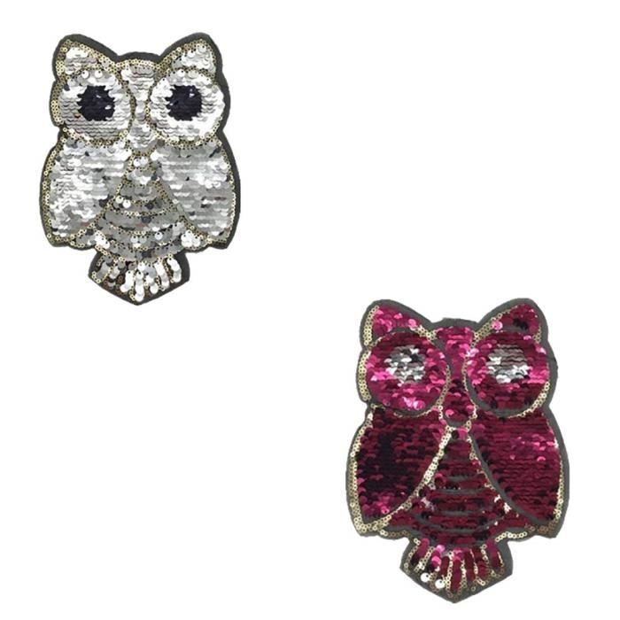 XM856-Patch Broderie au Motif Paillettes Réversible Tissu de Chouette ...