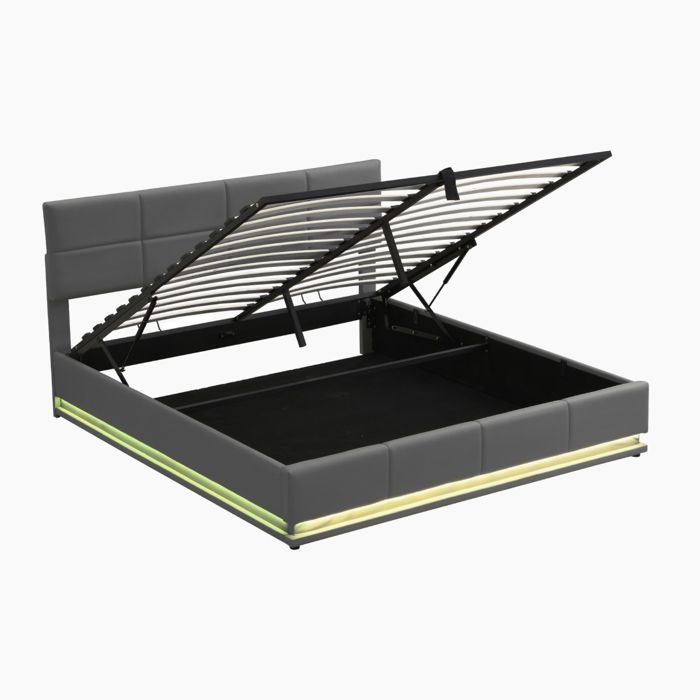 Lit Double Lit relevable hydraulique 180x200 avec LED, rangement ...