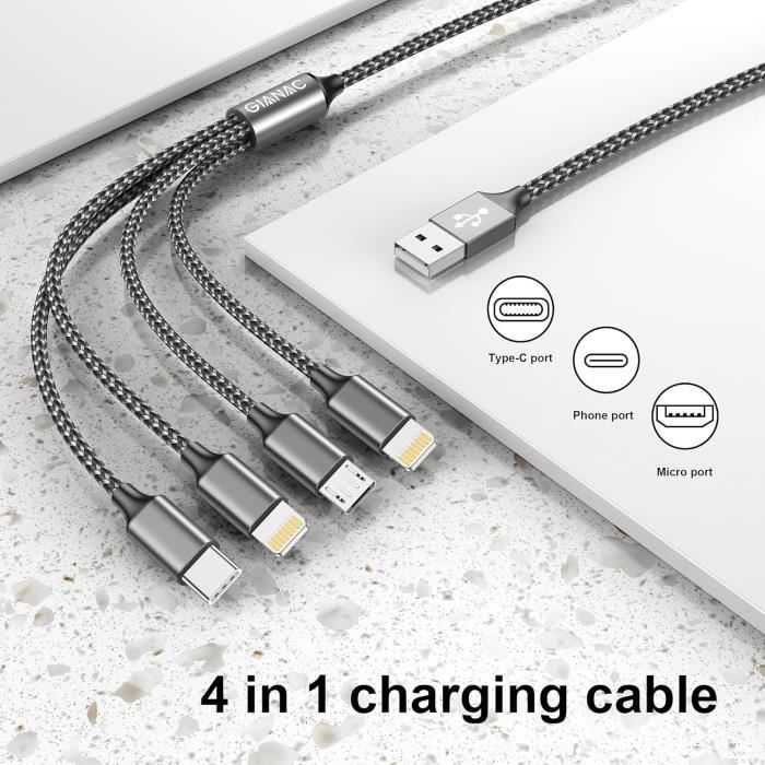 Câble Multi Chargeur,4 En 1 Câble Universel,[1.2M] Câble Multi Usb De ...