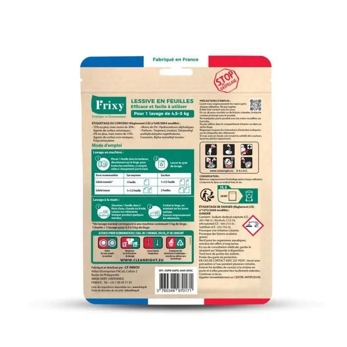Frixy - Pack 5 sachets (100 lavages) - Feuilles de Lessive ...