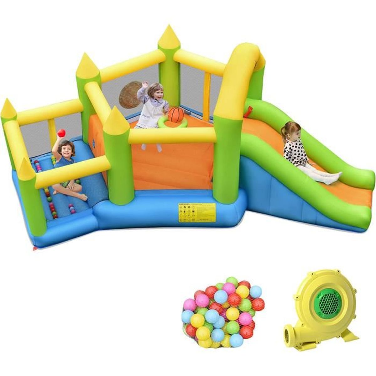 DREAMADE Château Gonflable Enfants avec Ventilateur 480 W, Zone de Saut ...