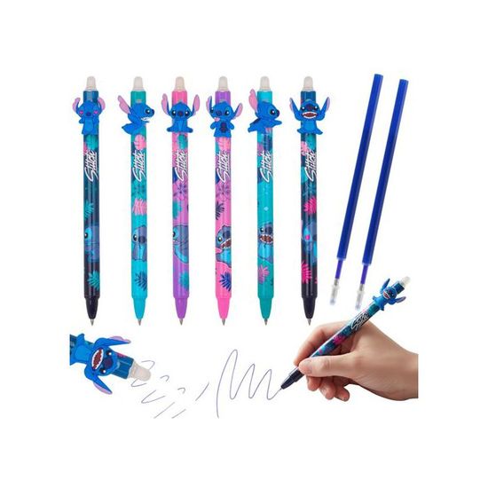 DISNEY Stitch Set de 6 stylos gel avec gomme + 2 recharges, stylo ...