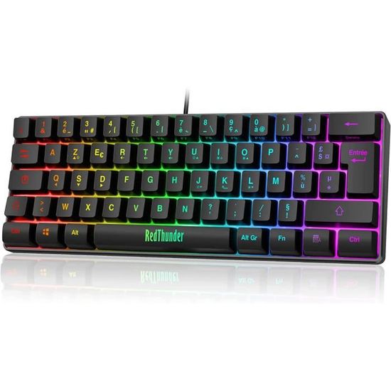 60% Clavier Gamer Rétroéclairage RVB, AZERTY FRANÇAIS, Mini Clavier 62 ...