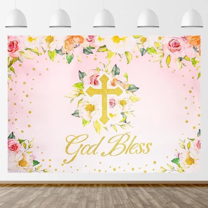 Que Dieu Bénisse la Toile de Fond, 210 x 150CM Deco Table Communion ...