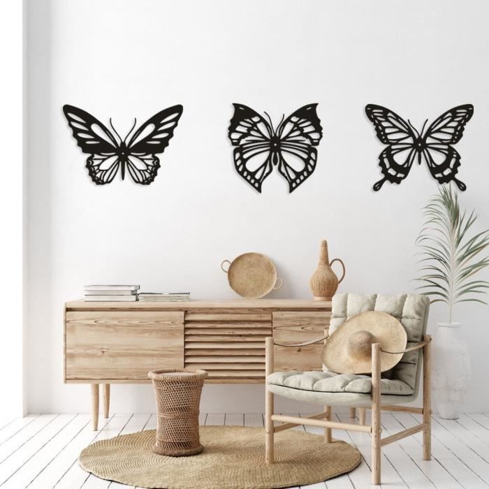 Papillon en Métal Decoration Murale Noir, (3 Pack) Decoration Murale ...