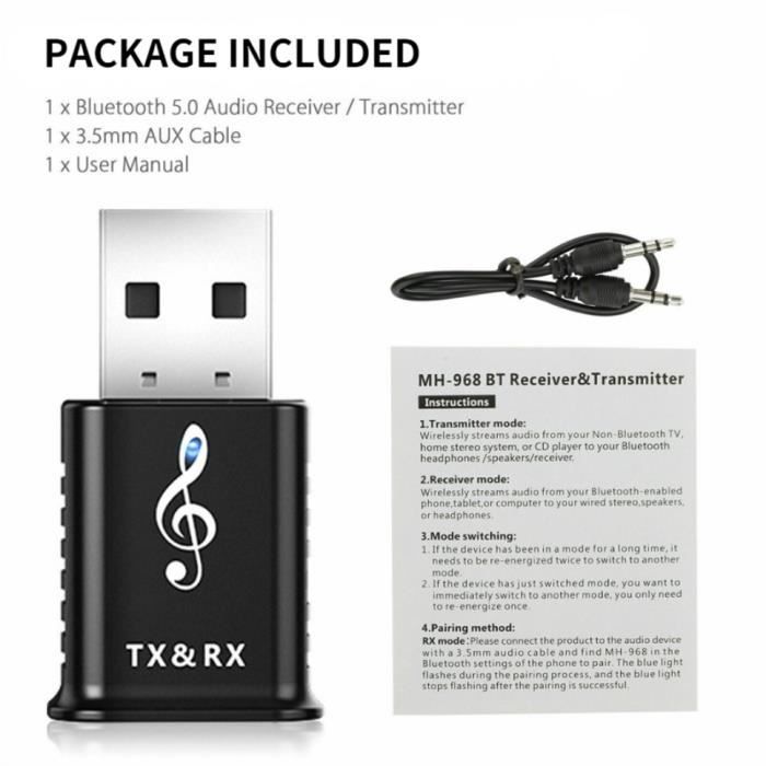 Cle Adaptateur Bluetooth,USB Bluetooth Émetteur Récepteur Audio mm ...